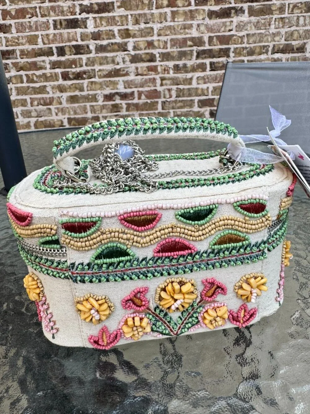 made in india | Bags | Brand New Viral Beaded Bag Pink And Green Floral ...